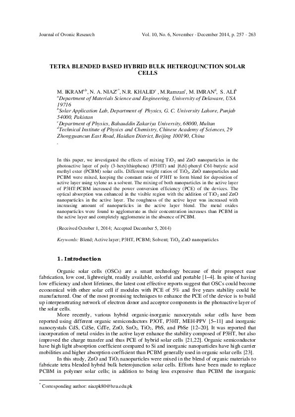 (PDF) Tetra Blended Based Hybrid Bulk Heterojunction Solar Cells