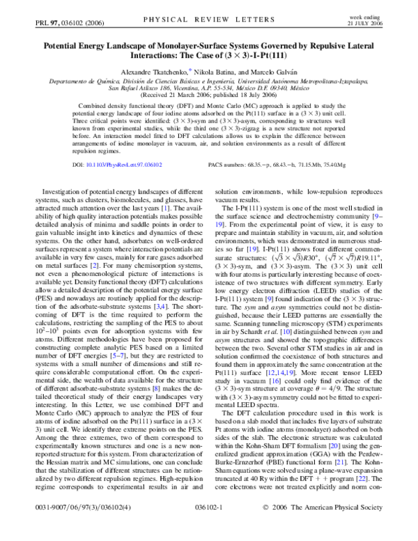 (PDF) Potential Energy Landscape of Monolayer-Surface Systems Governed ...