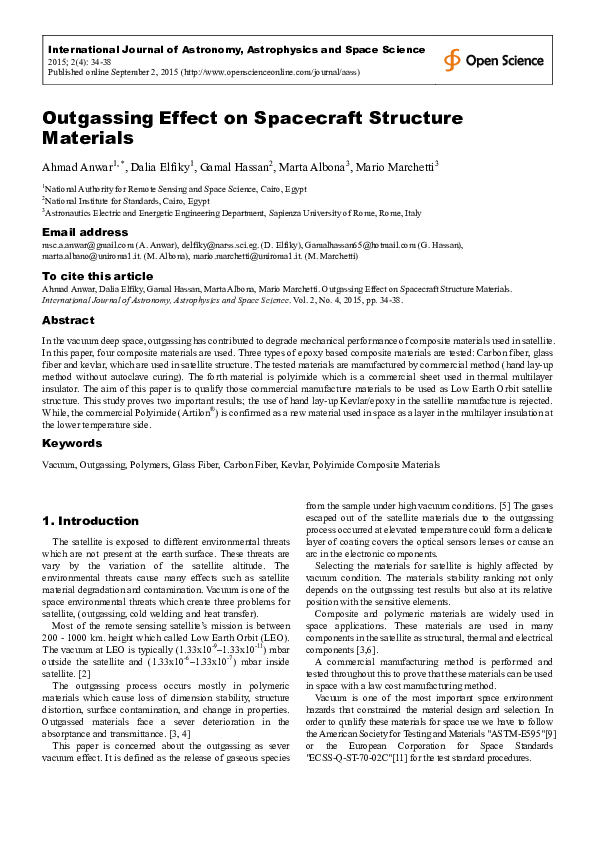 (PDF) Outgassing Effect on Spacecraft Structure Materials