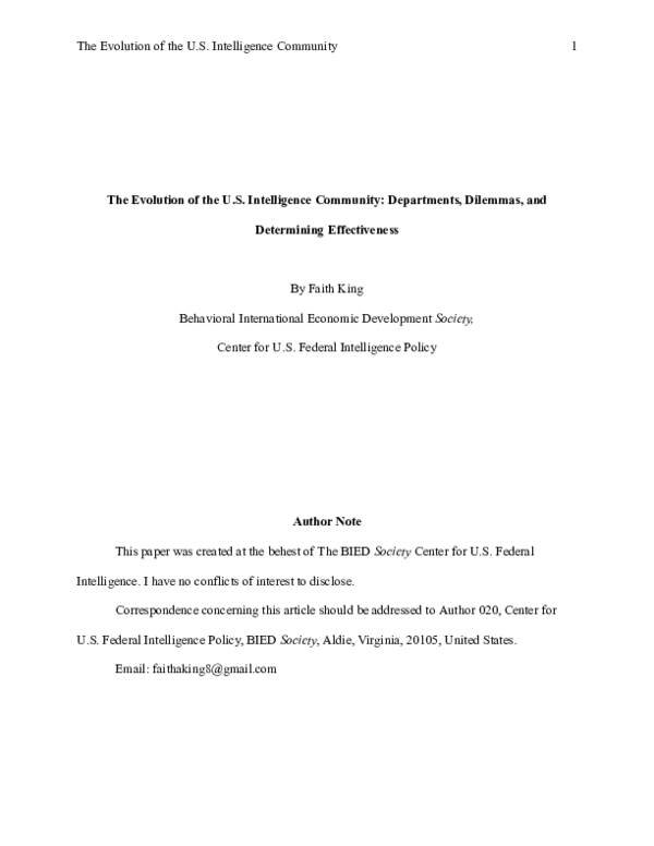 (PDF) The Evolution of the U.S. Intelligence Community: Departments ...