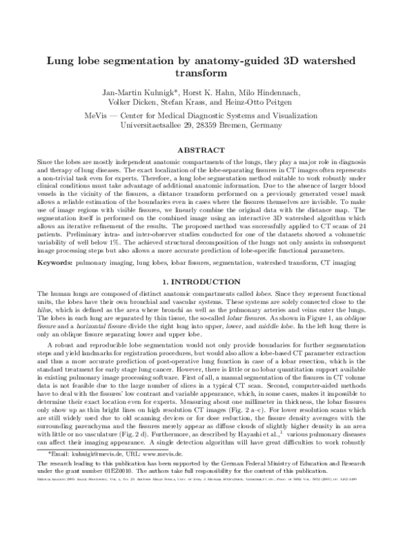 (PDF) Lung lobe segmentation by anatomy-guided 3D watershed transform