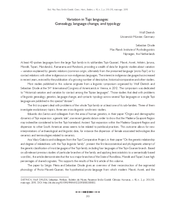(PDF) Variation in Tupi languages: Genealogy, language change, and ...