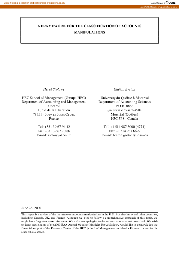 (PDF) A Framework for the Classification of Accounts Manipulations