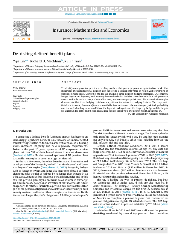 (PDF) De-risking defined benefit plans