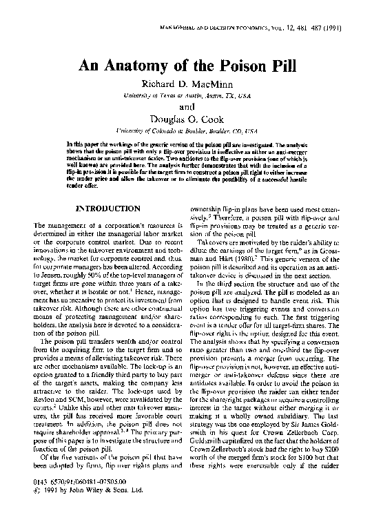 (PDF) An anatomy of the poison pill