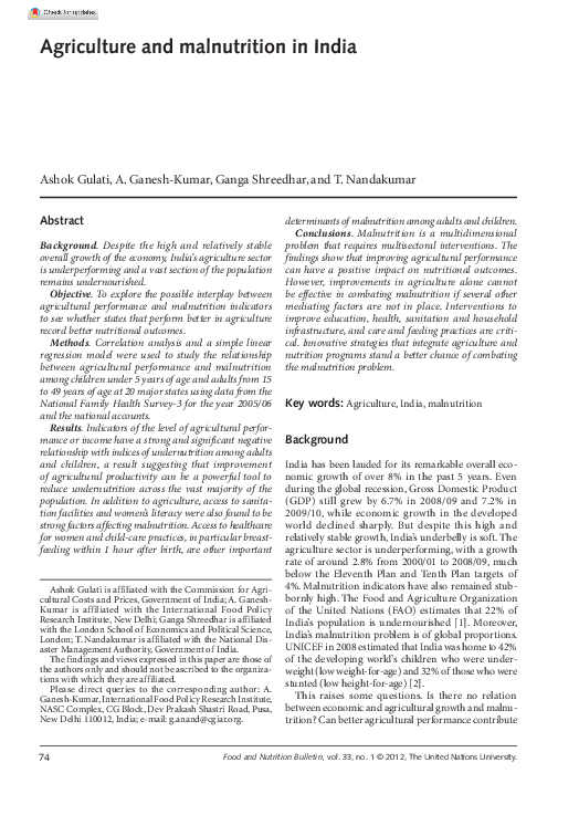 (PDF) Agriculture and malnutrition in India