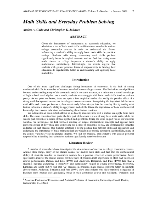 (PDF) Math Skills and Everyday Problem Solving