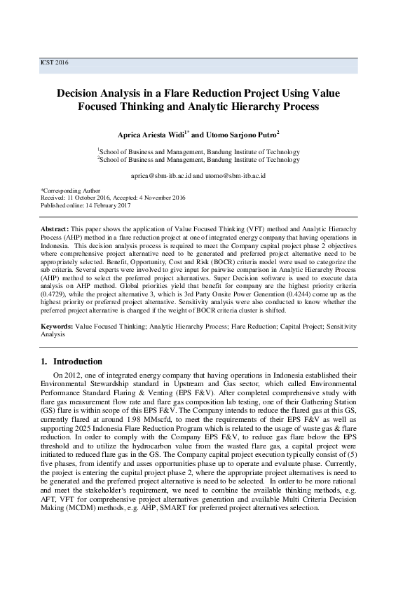 (PDF) Decision Analysis in a Flare Reduction Project Using Value ...