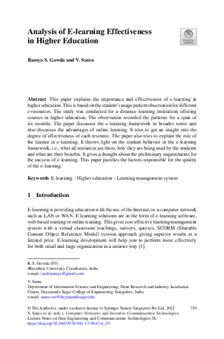 (PDF) Analysis of E-learning Effectiveness in Higher Education