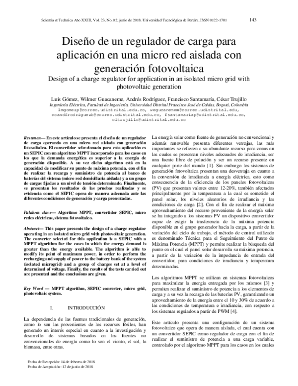 (PDF) Diseño de un regulador de carga para aplicación en una micro red ...