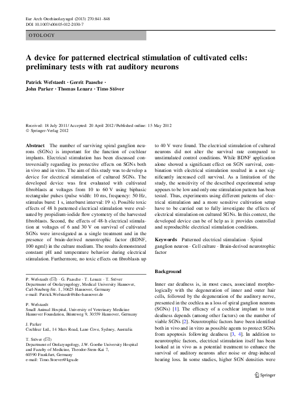 (PDF) A device for patterned electrical stimulation of cultivated cells ...