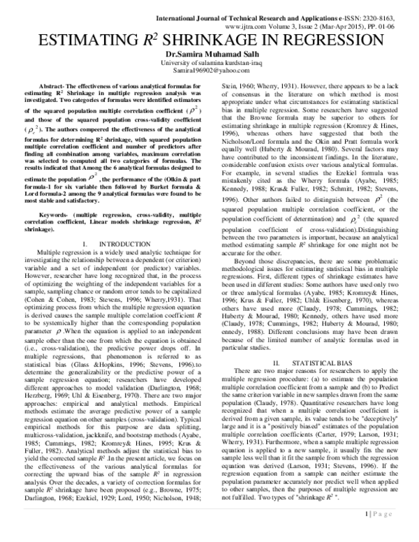 (PDF) Estimating R 2 Shrinkage in Regression