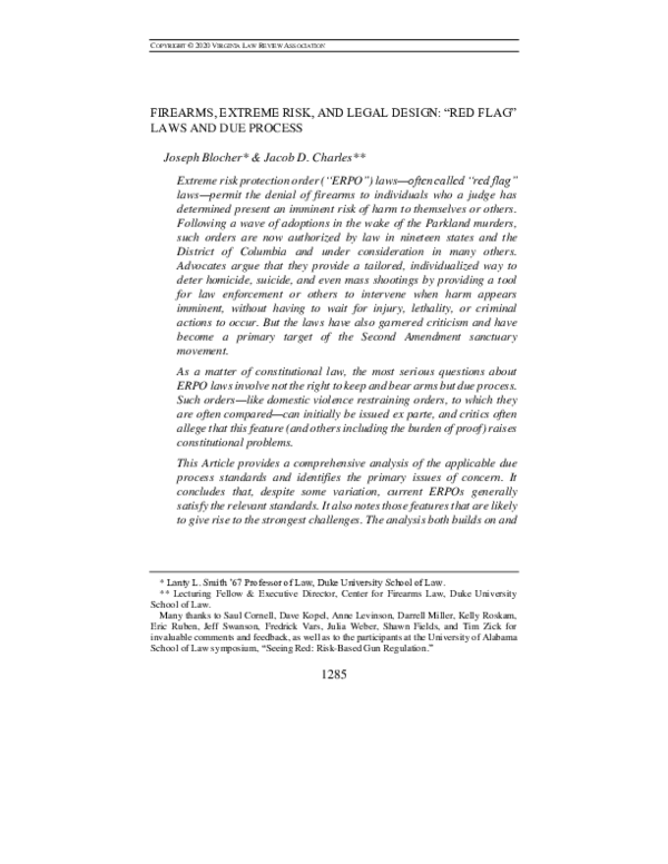 (PDF) Firearms, Extreme Risk, and Legal Design: "Red Flag" Laws and Due ...