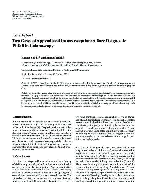 (PDF) Two cases of appendiceal intussusception: a rare diagnostic ...