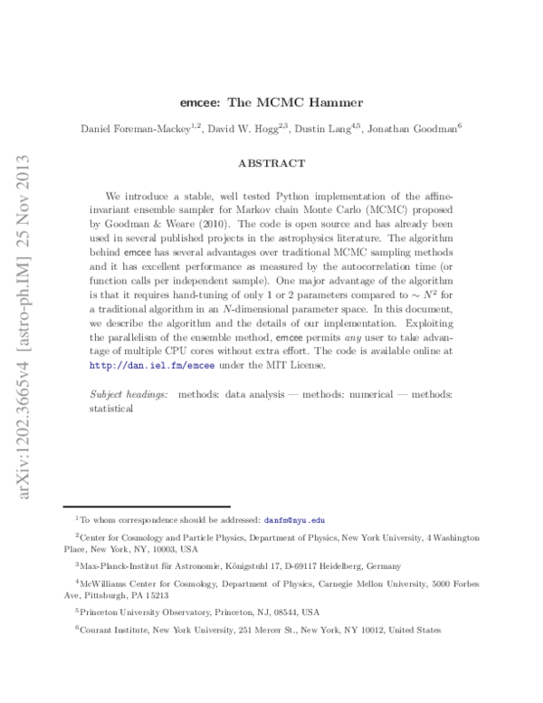 (PDF) emcee: The MCMC Hammer