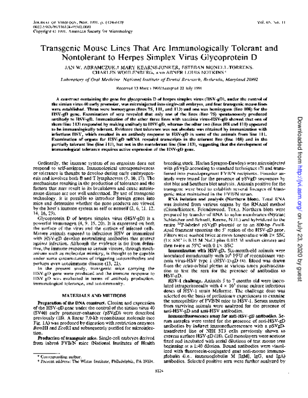 (PDF) Transgenic mouse lines that are immunologically tolerant and ...