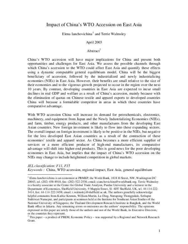 (PDF) The impact of China's WTO accession on East Asia