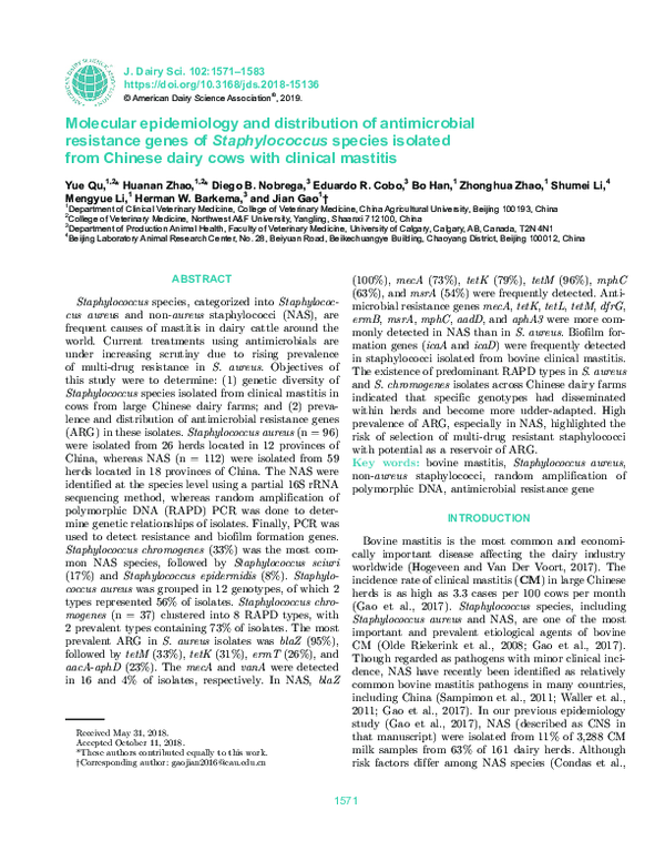 (PDF) Molecular epidemiology and distribution of antimicrobial resistance genes of ...