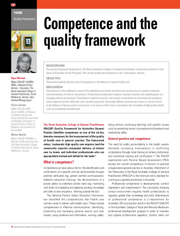 (PDF) Competence and the quality framework | Morton Rawlin - Academia.edu