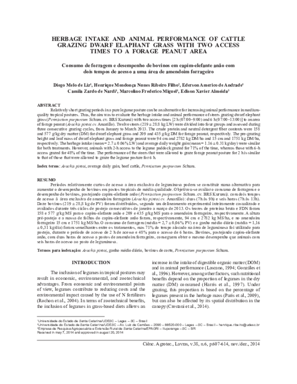 (PDF) Herbage intake and animal performance of cattle grazing dwarf ...
