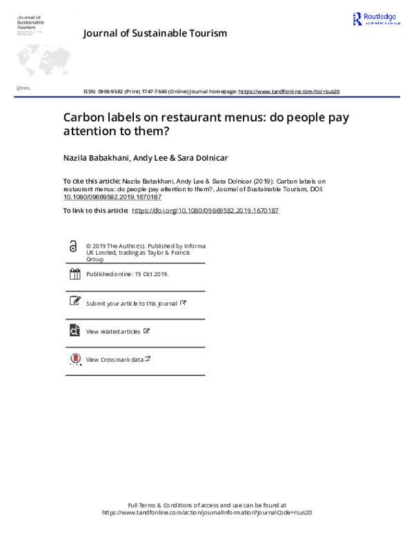 (PDF) Carbon labels on restaurant menus: do people pay attention to them?
