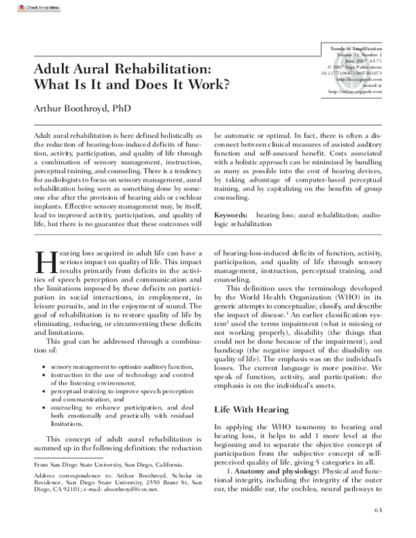 (PDF) Adult Aural Rehabilitation: What Is It and Does It Work?