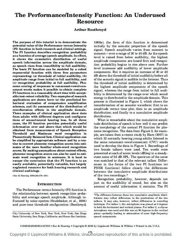 (PDF) The Performance/Intensity Function: An Underused Resource