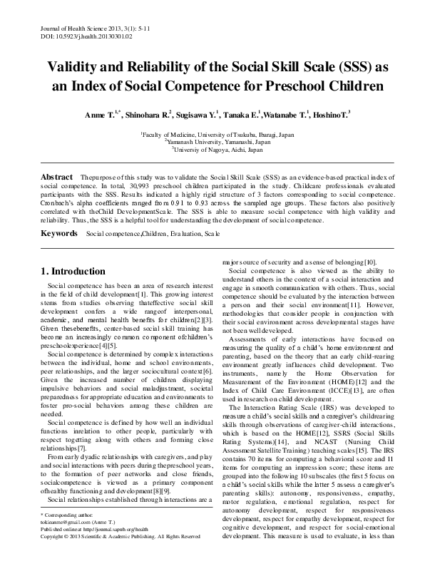 (PDF) Validity and Reliability of the Social Skill Scale (SSS) as an Index of Social Competence ...