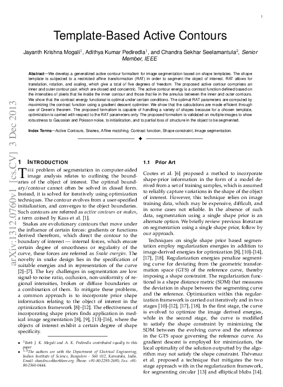 (PDF) Template-Based Active Contours