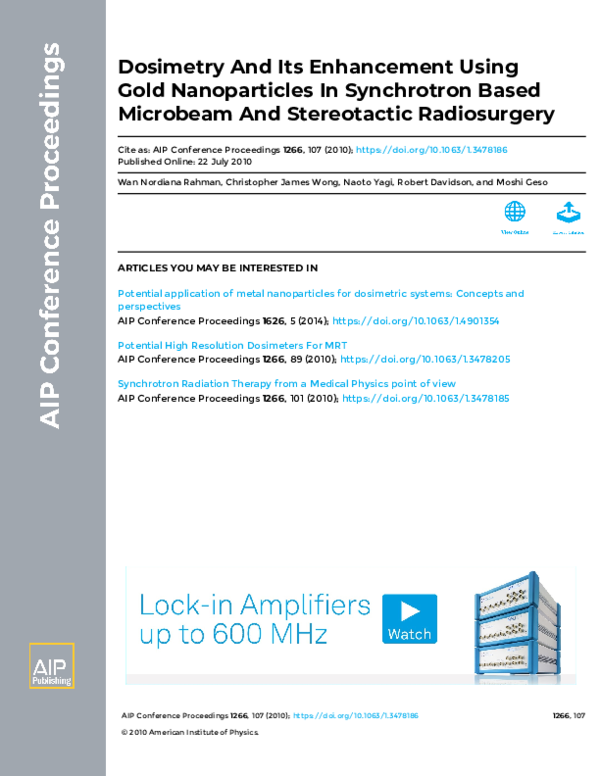 (PDF) Dosimetry And Its Enhancement Using Gold Nanoparticles In ...
