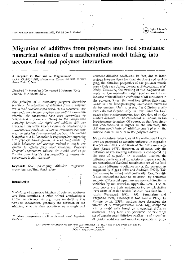 (PDF) Migration of additives from polymers into food simulants ...