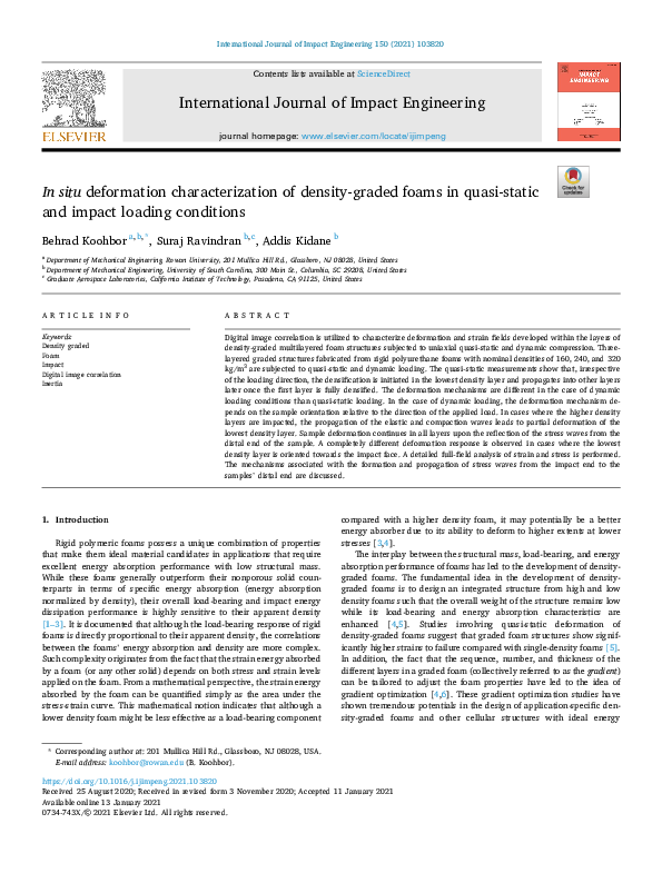 (PDF) In situ deformation characterization of density-graded foams in quasi-static and impact ...