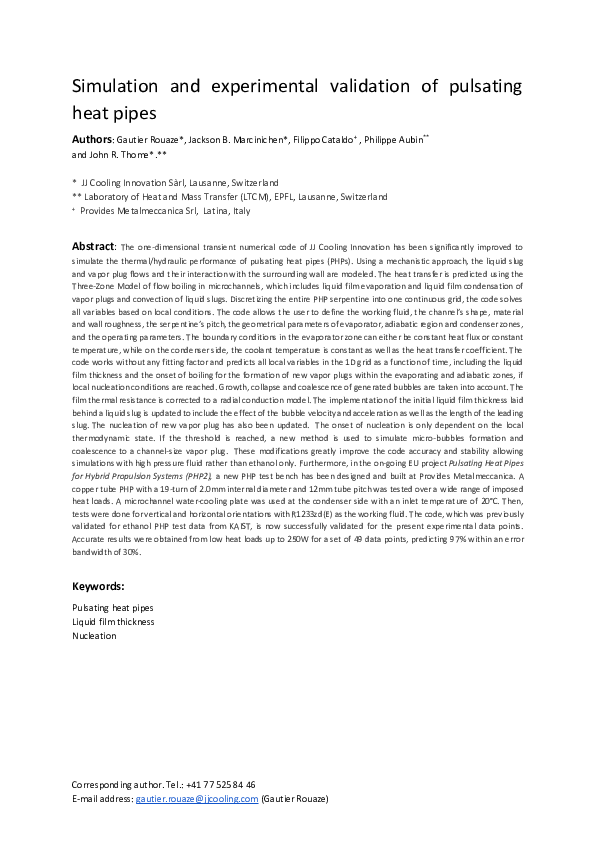 (PDF) Simulation and experimental validation of pulsating heat pipes