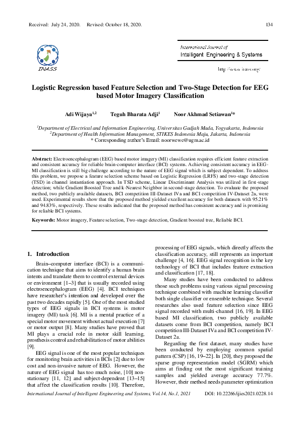 Pdf Logistic Regression Based Feature Selection And Two Stage Detection For Eeg Based Motor