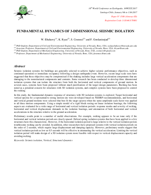 (PDF) Fundamental Dynamics of 3-Dimensional Seismic Isolation