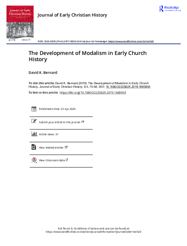(PDF) The Development of Modalism in Early Church History