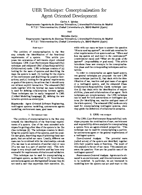(PDF) UER technique: Conceptualisation for agent oriented development | Mercedes Garijo ...