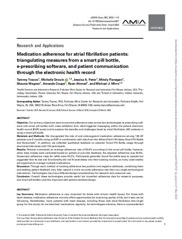 (PDF) Medication adherence for atrial fibrillation patients: triangulating measures from a smart ...