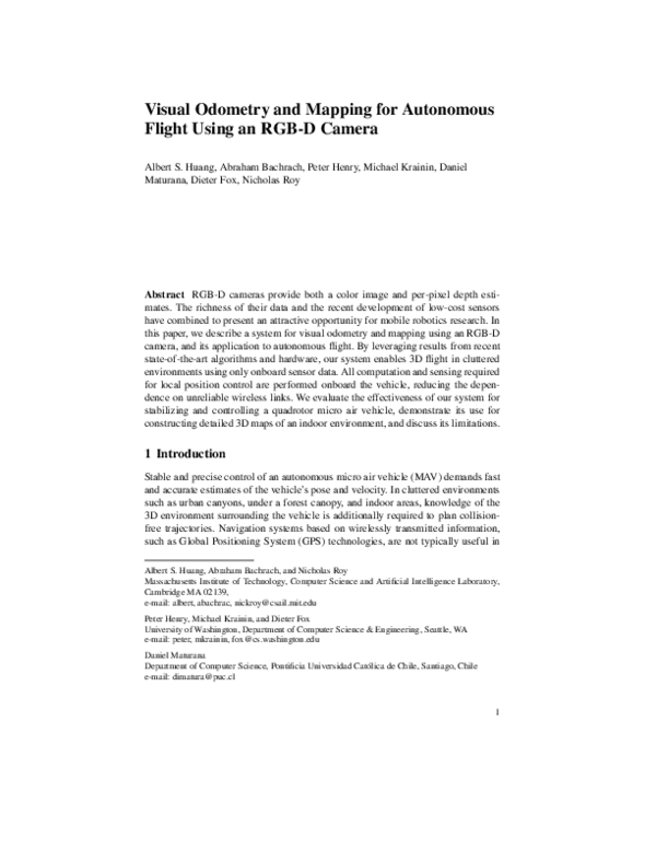 (PDF) Visual Odometry and Mapping for Autonomous Flight Using an RGB-D ...