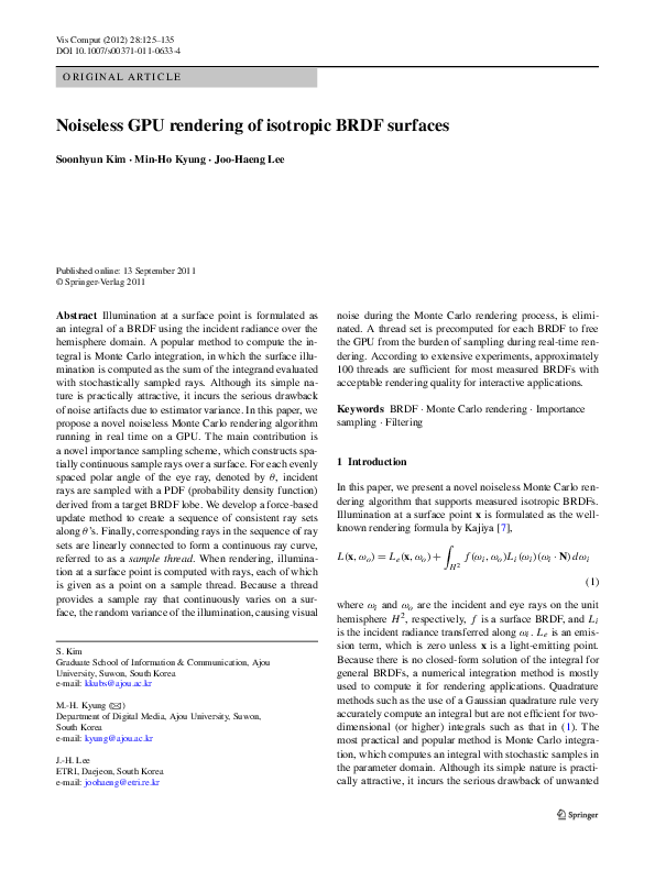 (PDF) Noiseless GPU rendering of isotropic BRDF surfaces