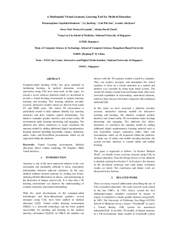 (PDF) A Multimodal Virtual Anatomy E-Learning Tool for Medical Education