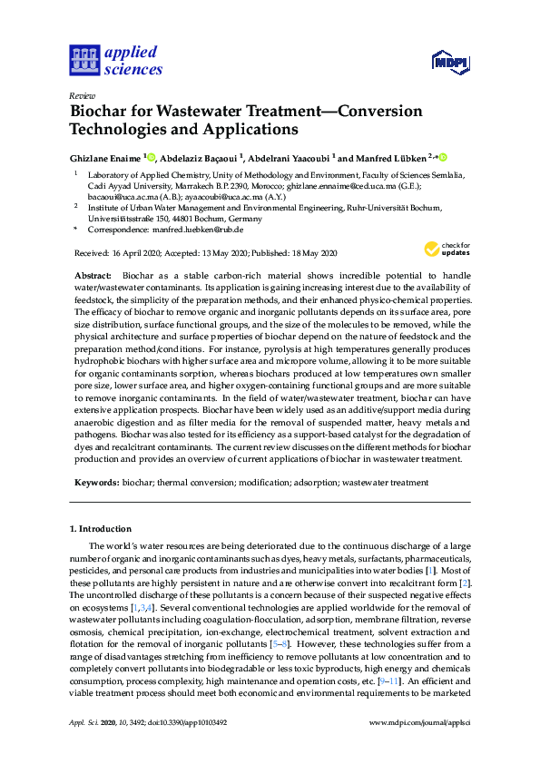 (PDF) Biochar for Wastewater Treatment—Conversion Technologies and ...