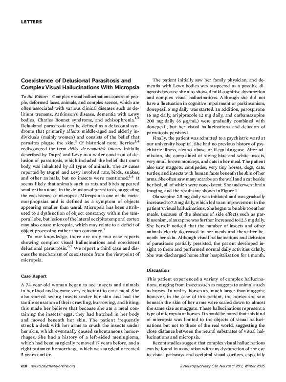 (PDF) Coexistence of Delusional Parasitosis and Complex Visual ...