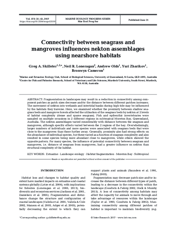 (PDF) Connectivity between seagrass and mangroves influences nekton ...