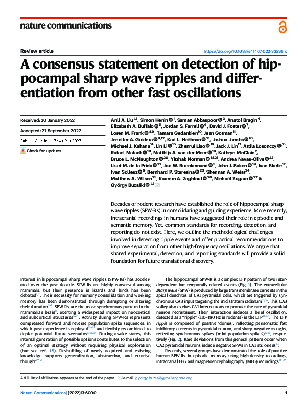 (PDF) A consensus statement on detection of hippocampal sharp wave ...