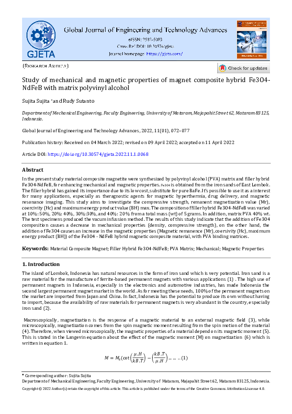 (PDF) Study of mechanical and magnetic properties of magnet composite ...