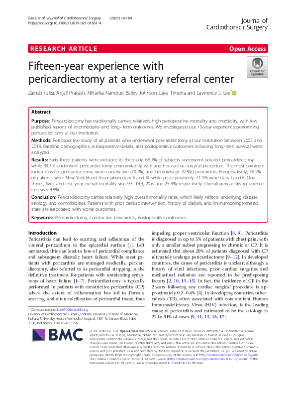 (PDF) Fifteen-year experience with pericardiectomy at a tertiary ...