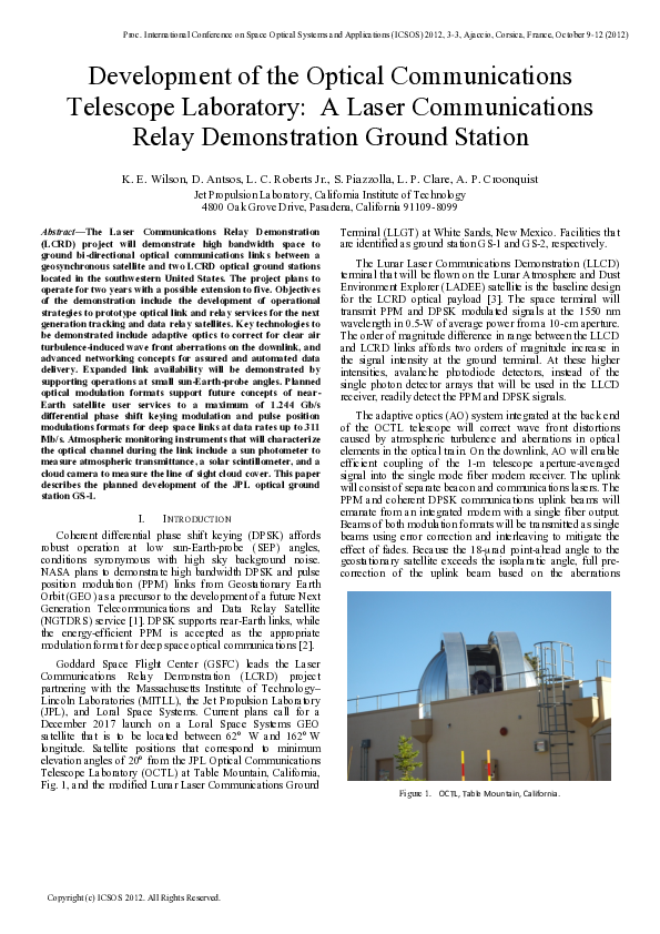 (PDF) Development of the Optical Communications Telescope Laboratory: A ...