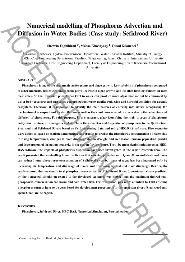 (PDF) Numerical modelling of Phosphorus Advection and Diffusion in ...