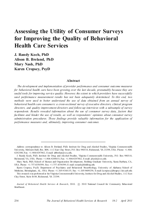 (PDF) Assessing the Utility of Consumer Surveys for Improving the ...